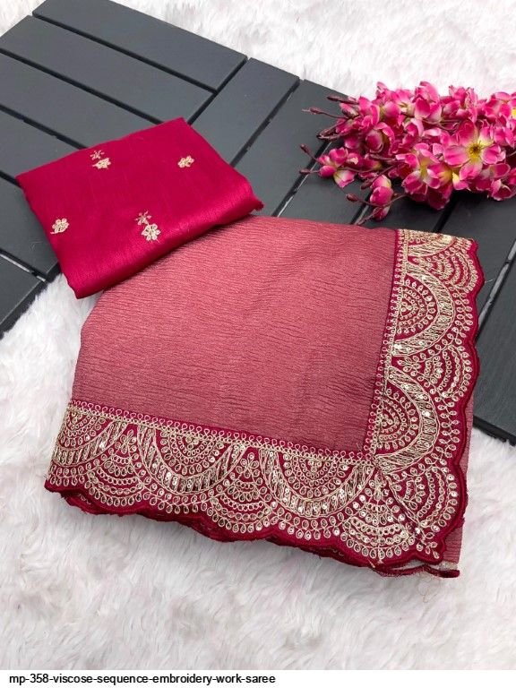 MP 358 viscose Sequence Embroidery Work saree