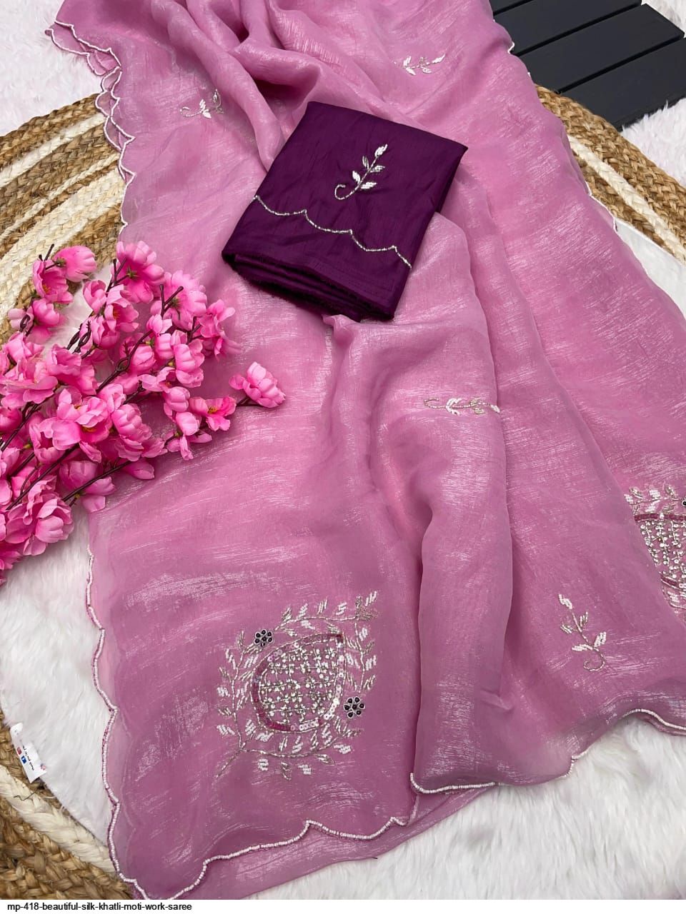 MP 418 Beautiful Silk khatli Moti Work SAREE