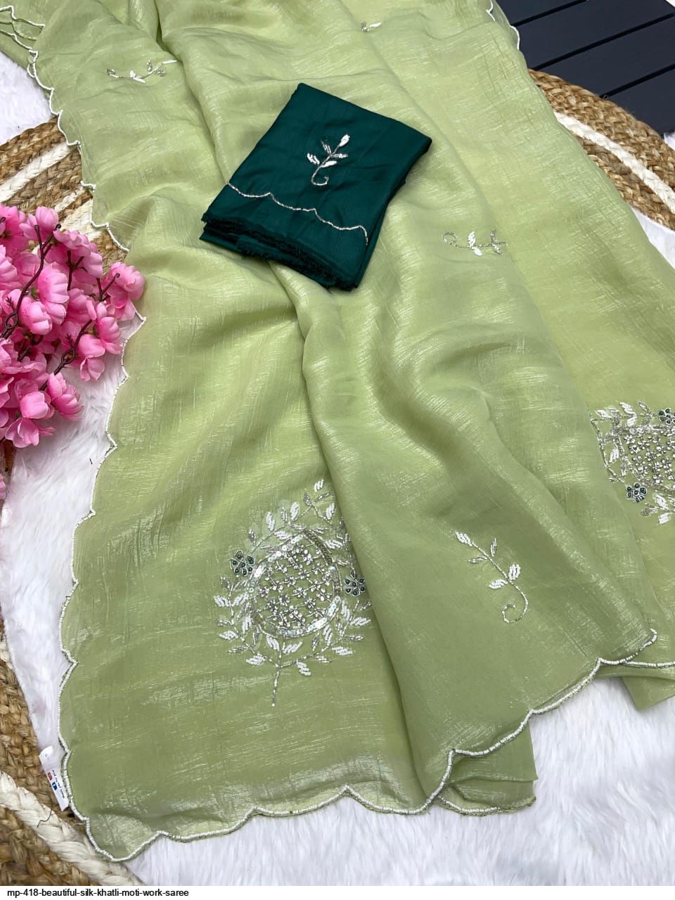MP 418 Beautiful Silk khatli Moti Work SAREE