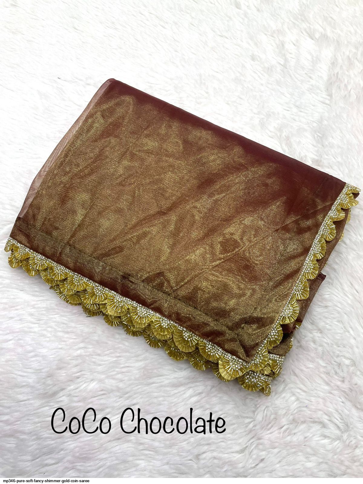 MP346 Pure Soft Fancy Shimmer Gold Coin saree