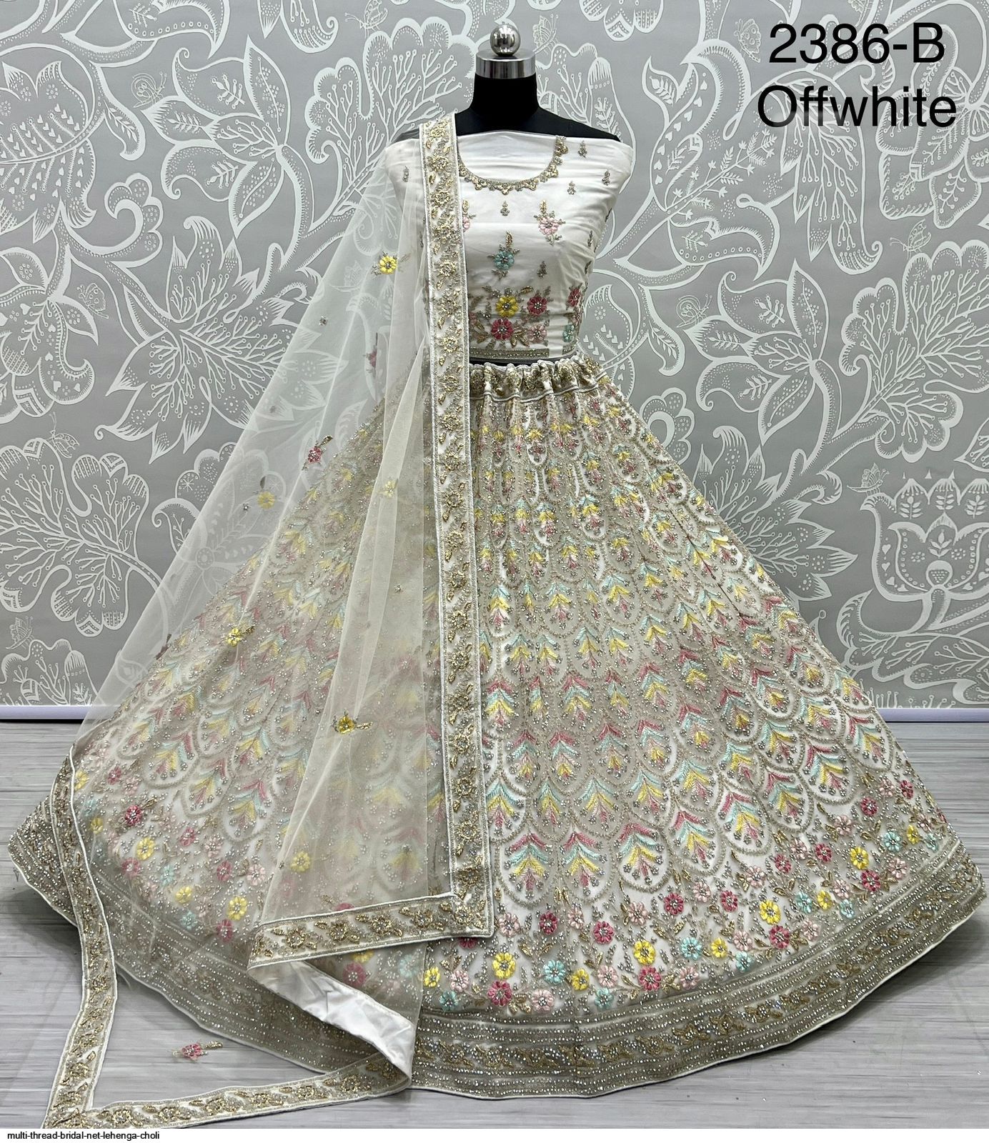 Multi thread bridal net Lehenga choli