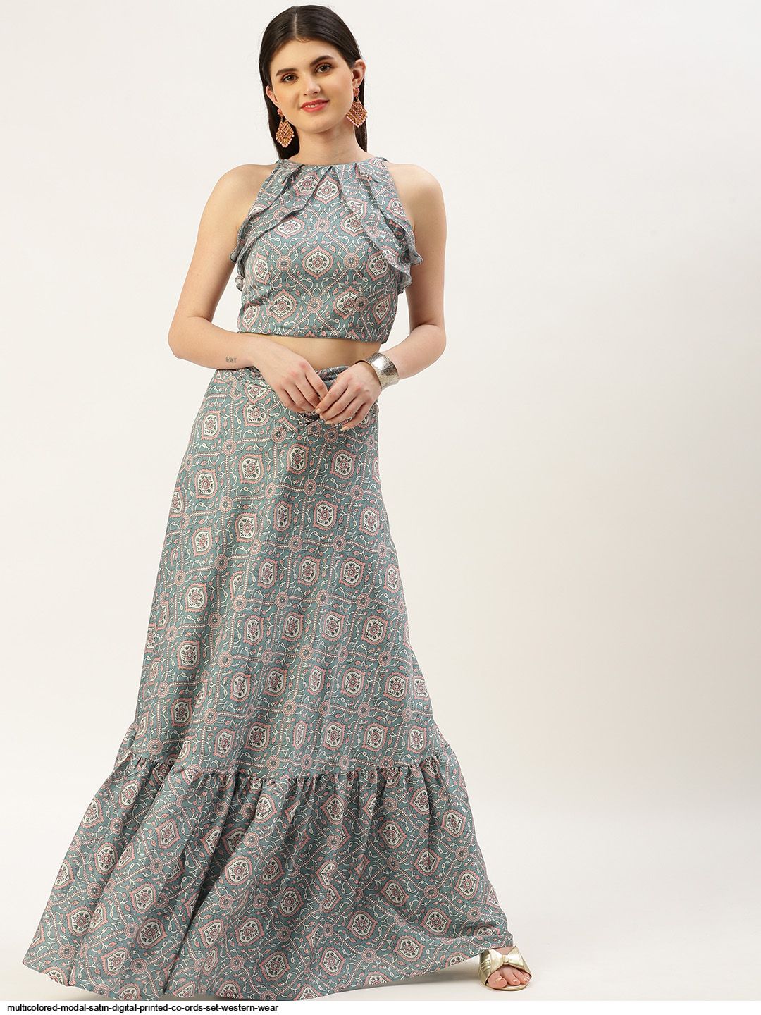 Multicolored Modal Satin Digital Printed Co Ords Set WESTERN WEAR