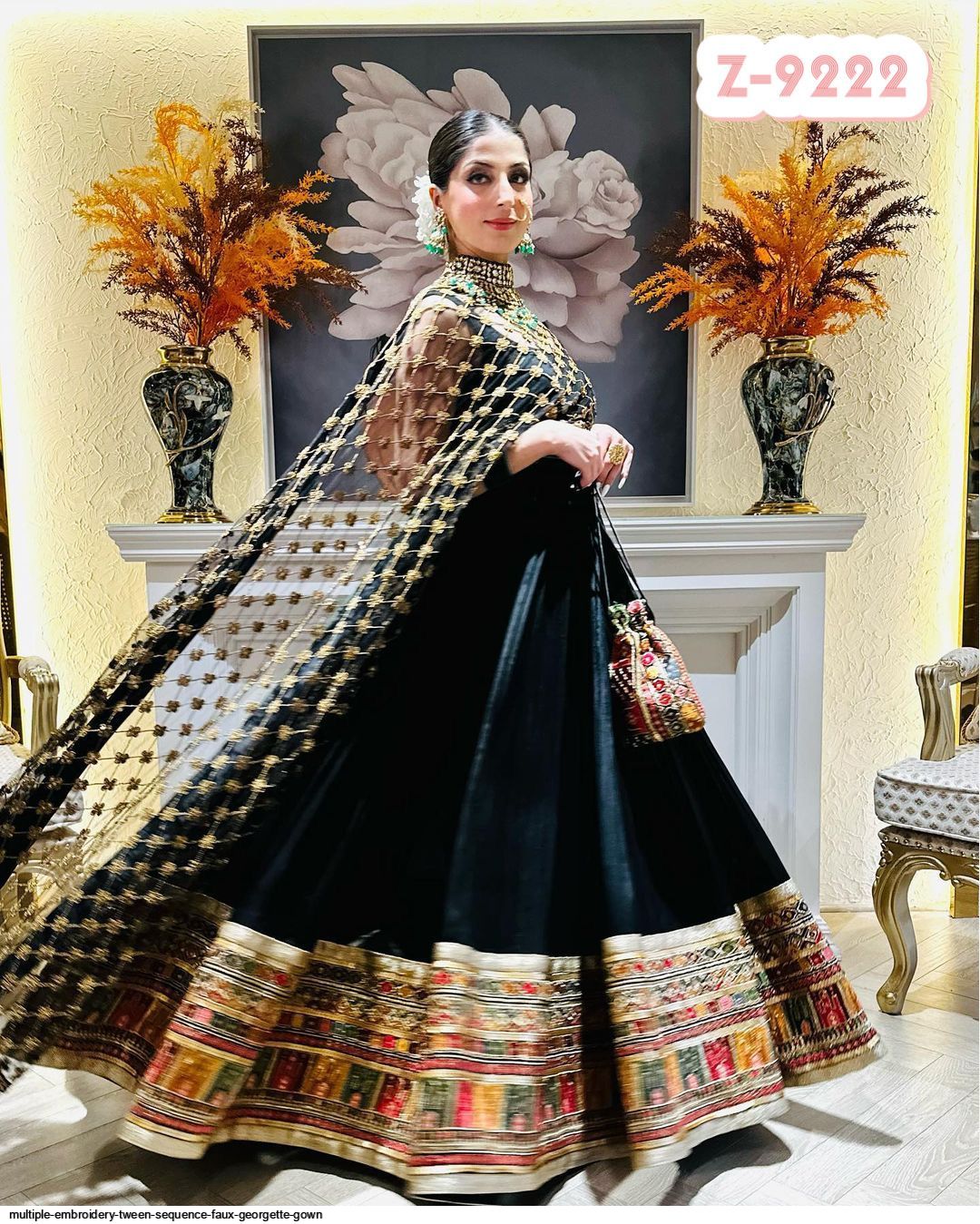 MULTIPLE EMBROIDERY TWEEN SEQUENCE FauX GEORGETTE gown