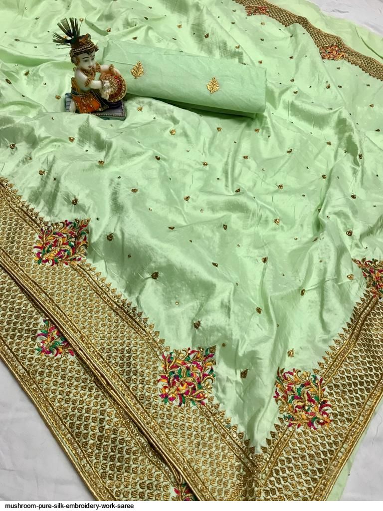 MUSHROOM Pure Silk embroidery work saree
