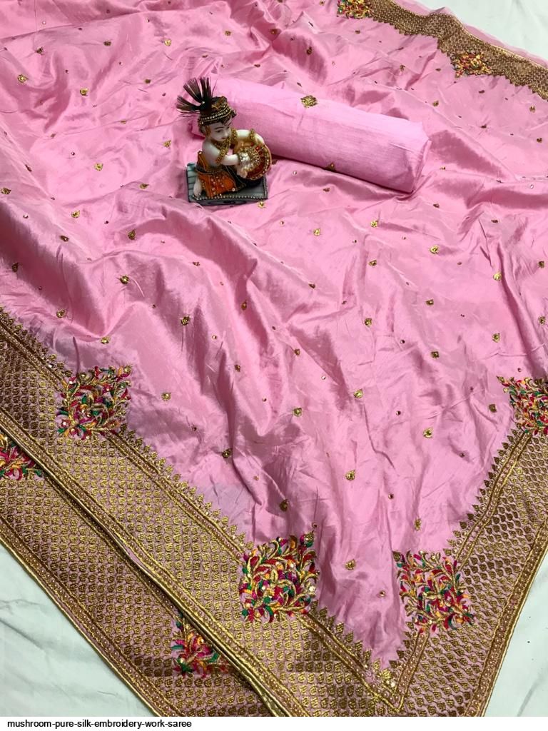 MUSHROOM Pure Silk embroidery work saree