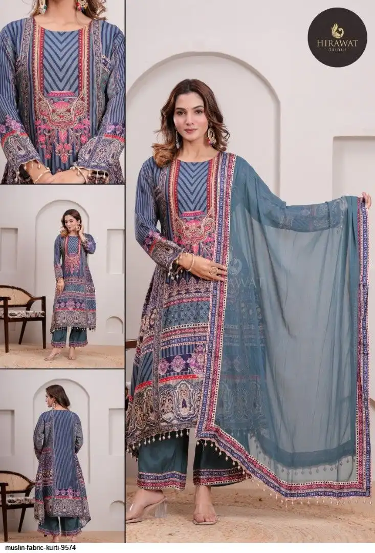 MUSLIN fabric kurti 9574