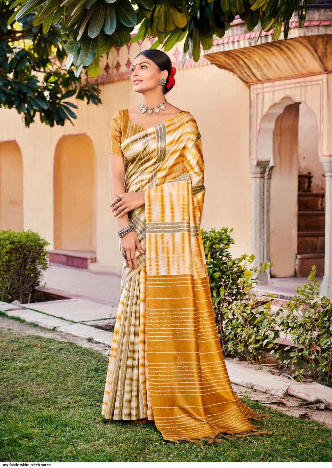 My FABRIC White stitch saree