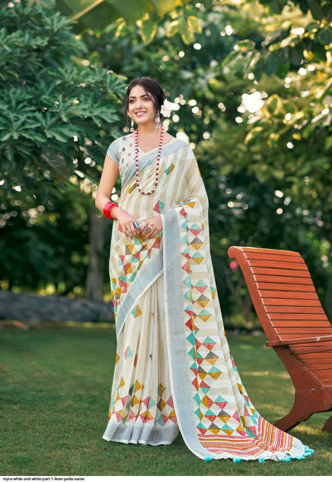 MYRA WHITE AND WHITE PART 1 LINEN PATTA SAREE