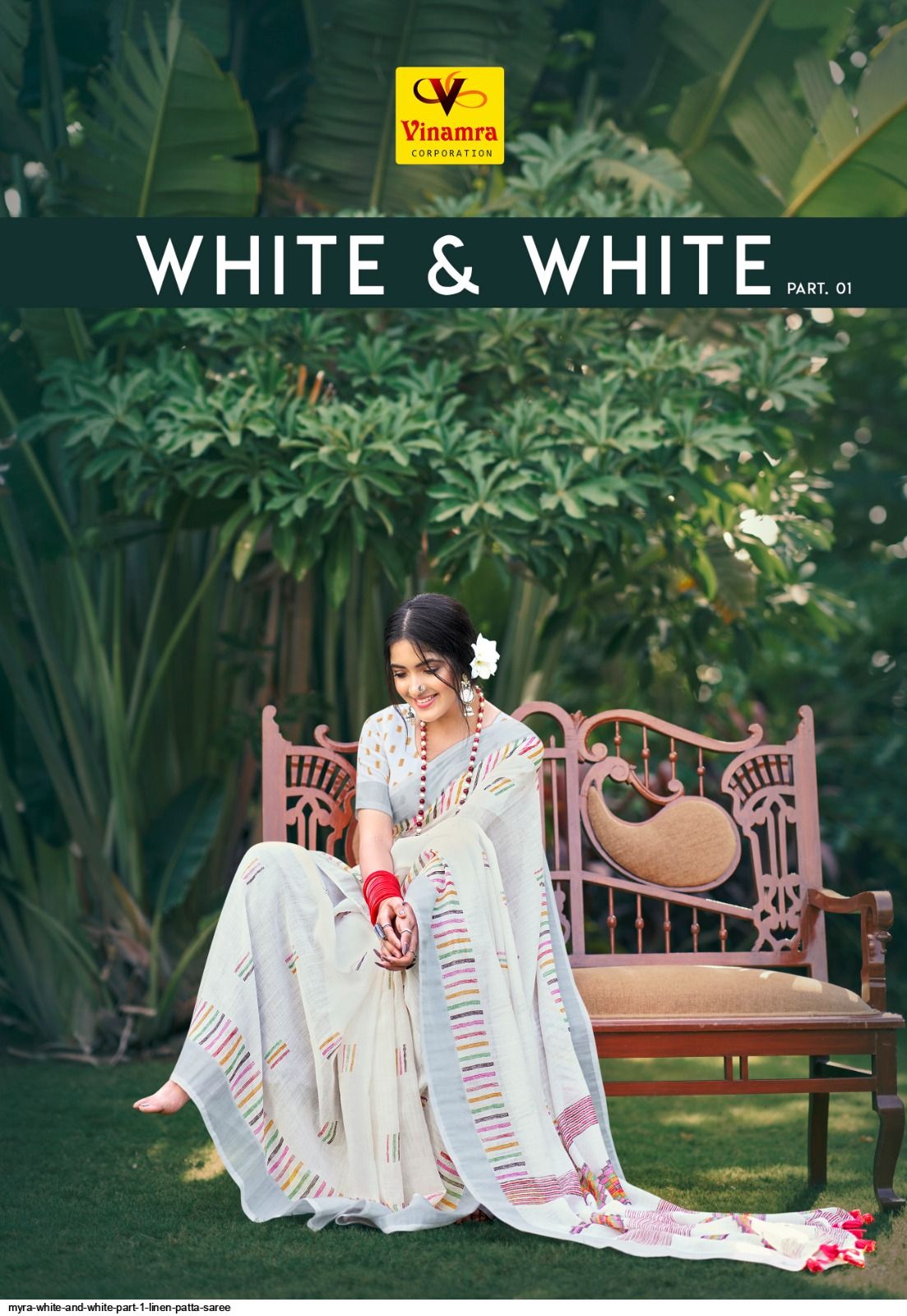 MYRA WHITE AND WHITE PART 1 LINEN PATTA SAREE
