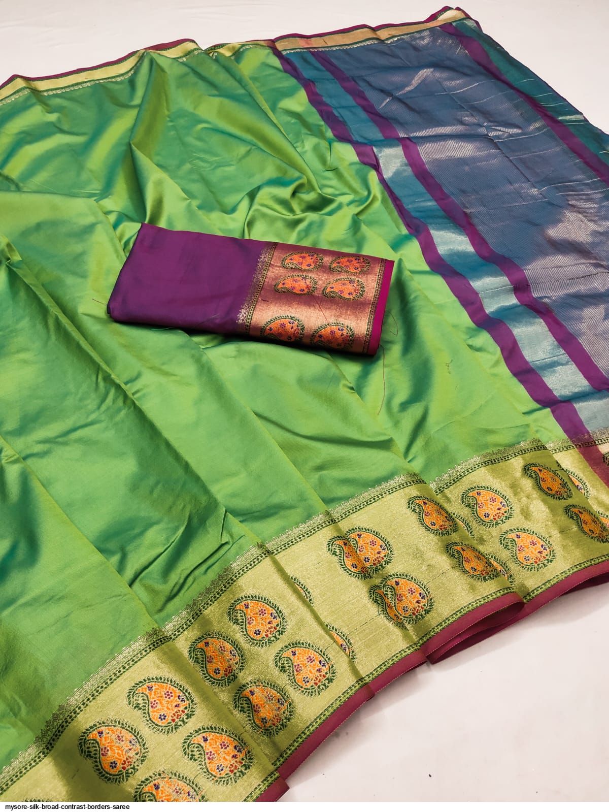 Mysore silk broad contrast borders saree