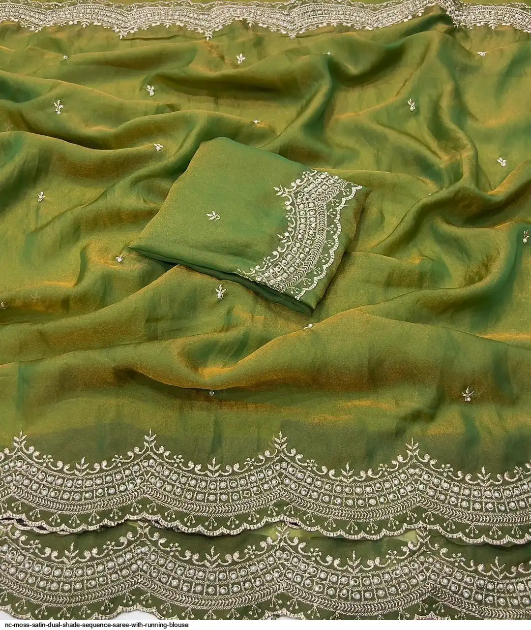 NC Moss Satin Dual Shade Saree Wholesale | Sequence Work