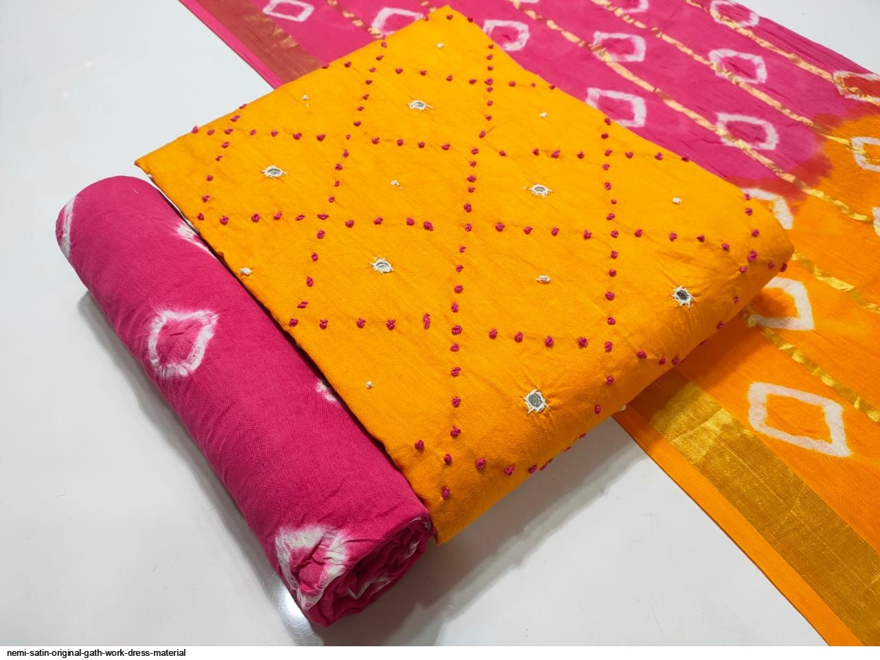 Nemi Satin Original Gath Work dress material