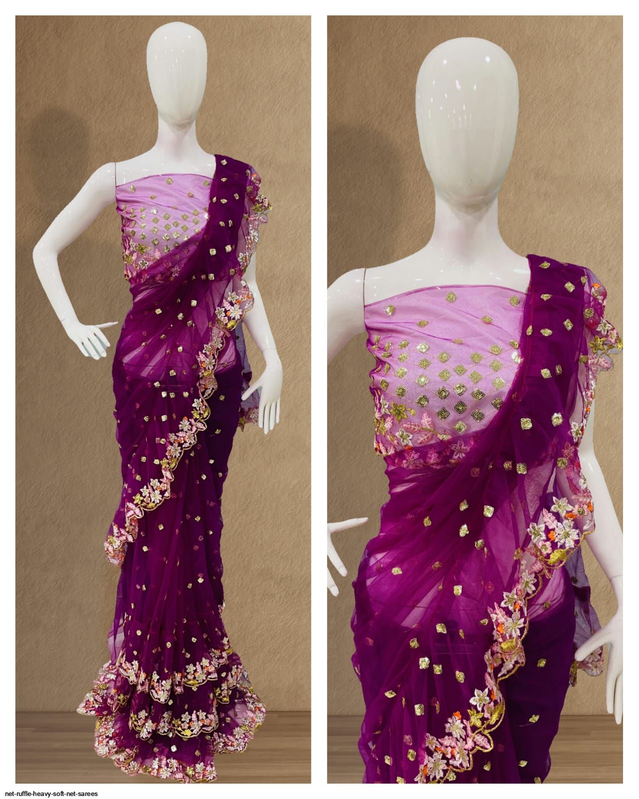 NET RUFFLE HEAVY SOFT NET SAREES