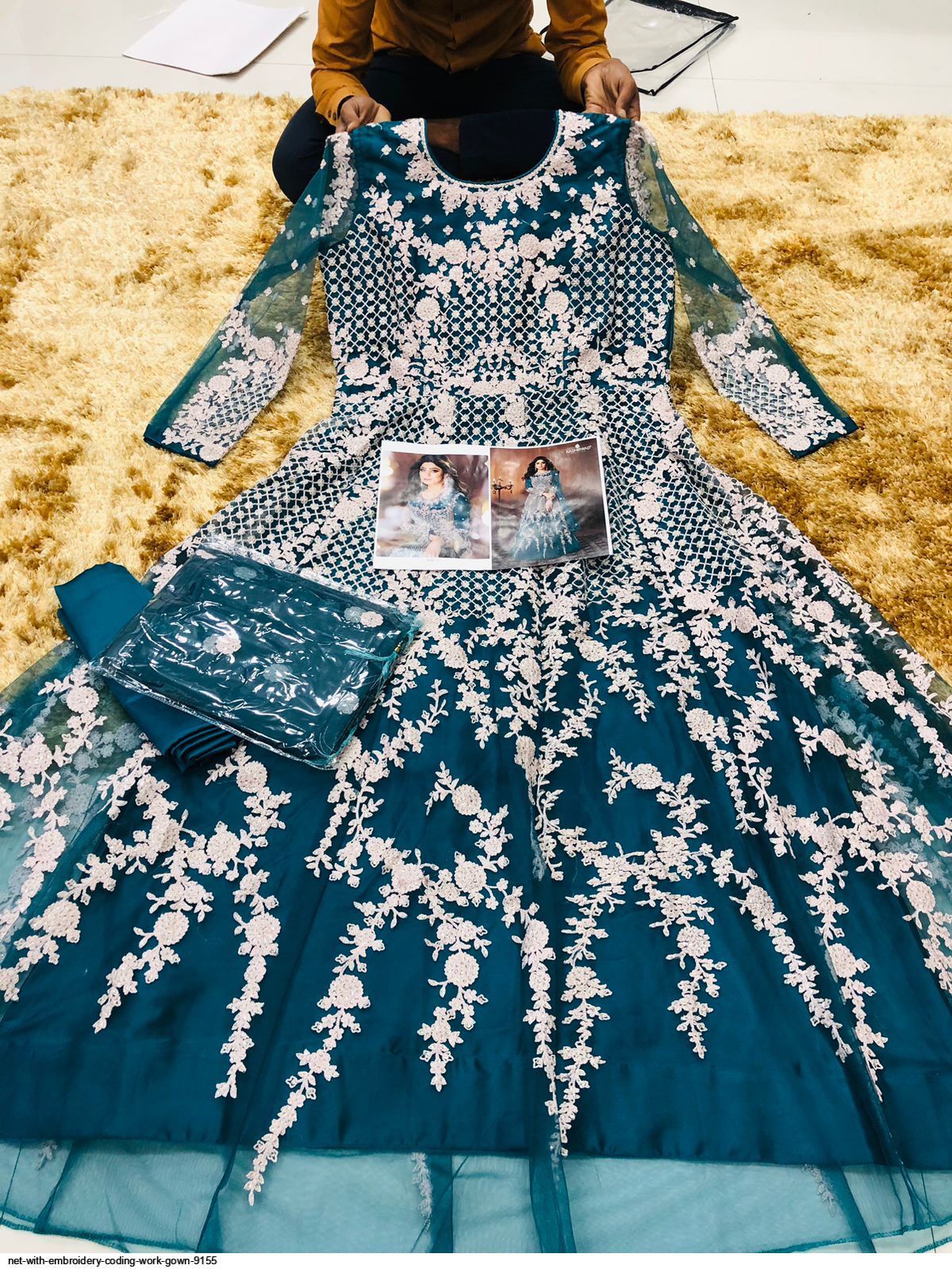 Net with Embroidery coding work GOWN 9155