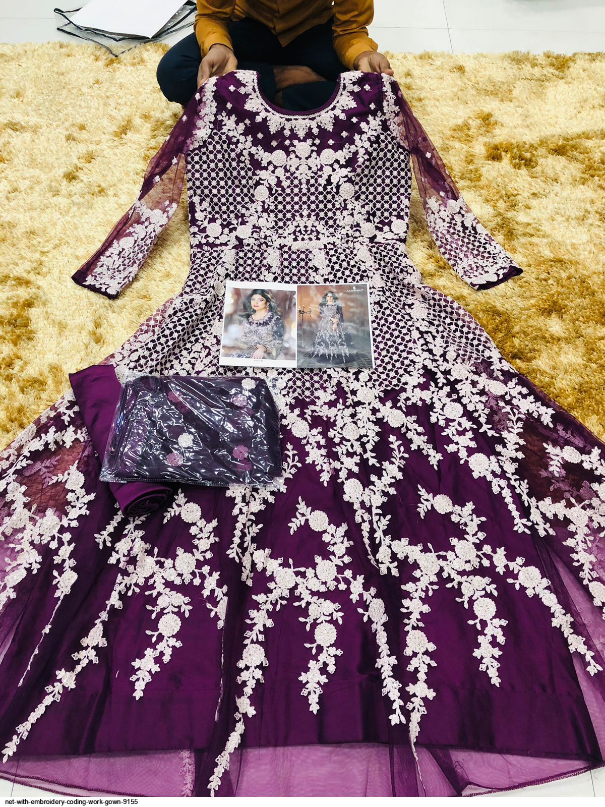 Net with Embroidery coding work GOWN 9155