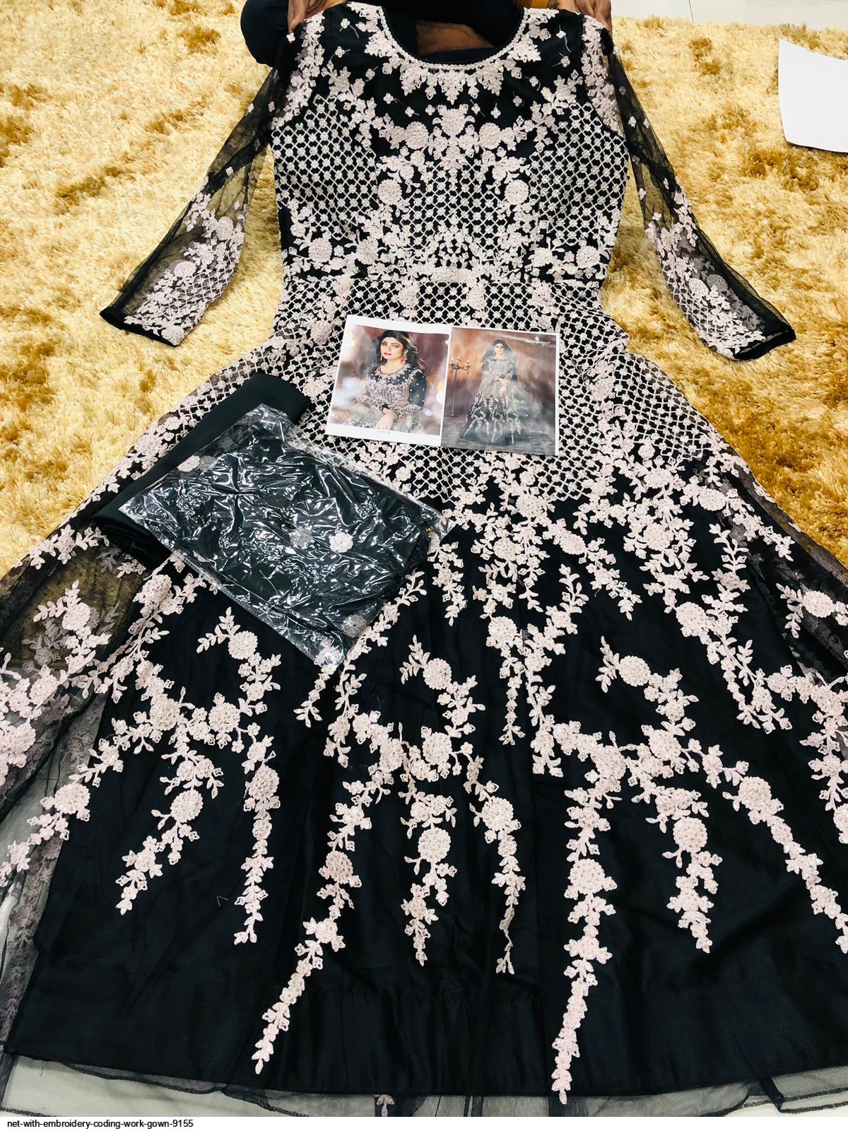 Net with Embroidery coding work GOWN 9155