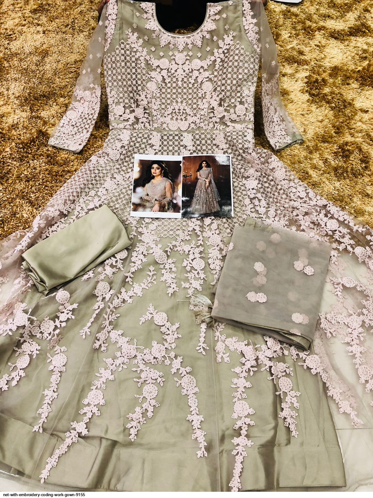 Net with Embroidery coding work GOWN 9155