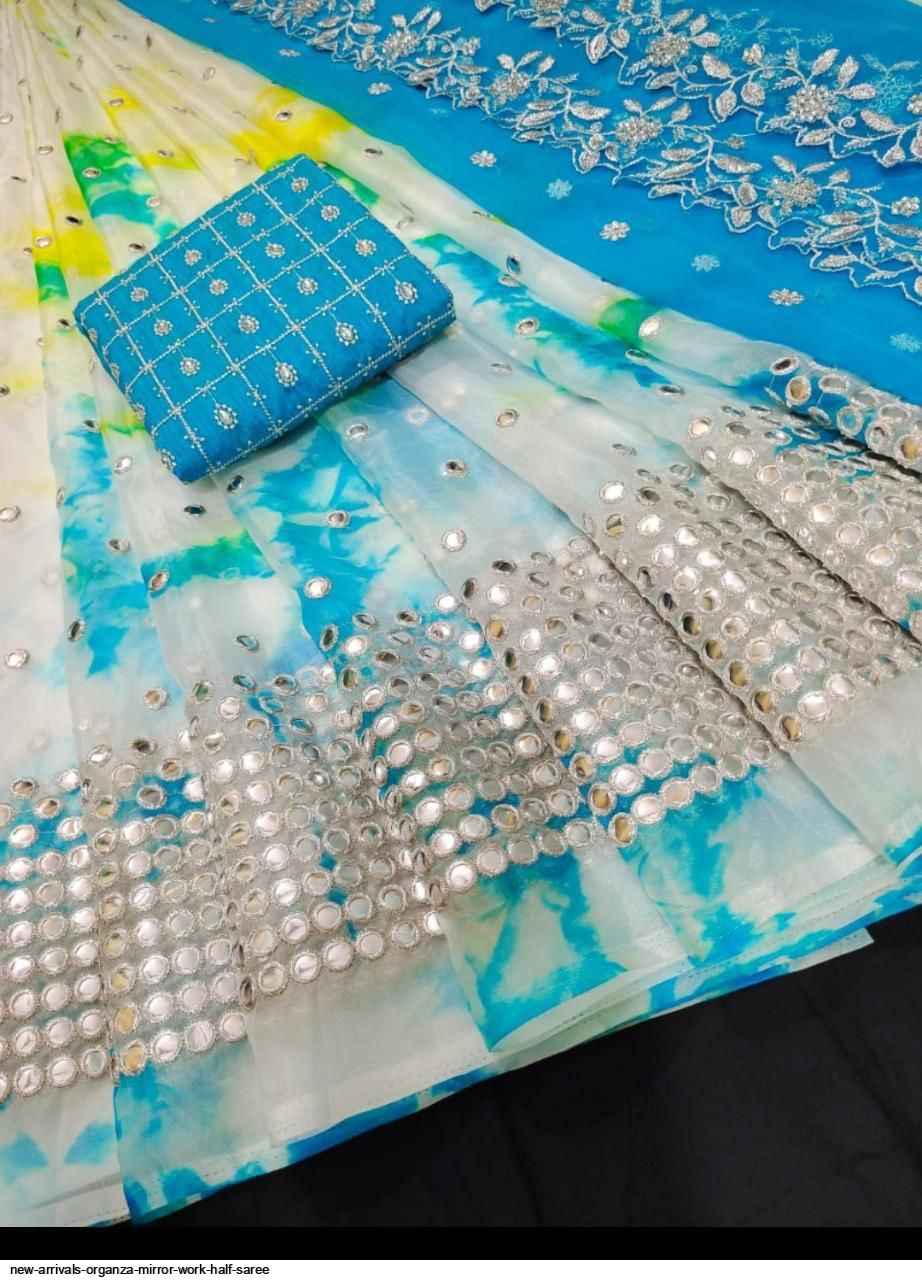 New arrivals organza mirror work Half Saree