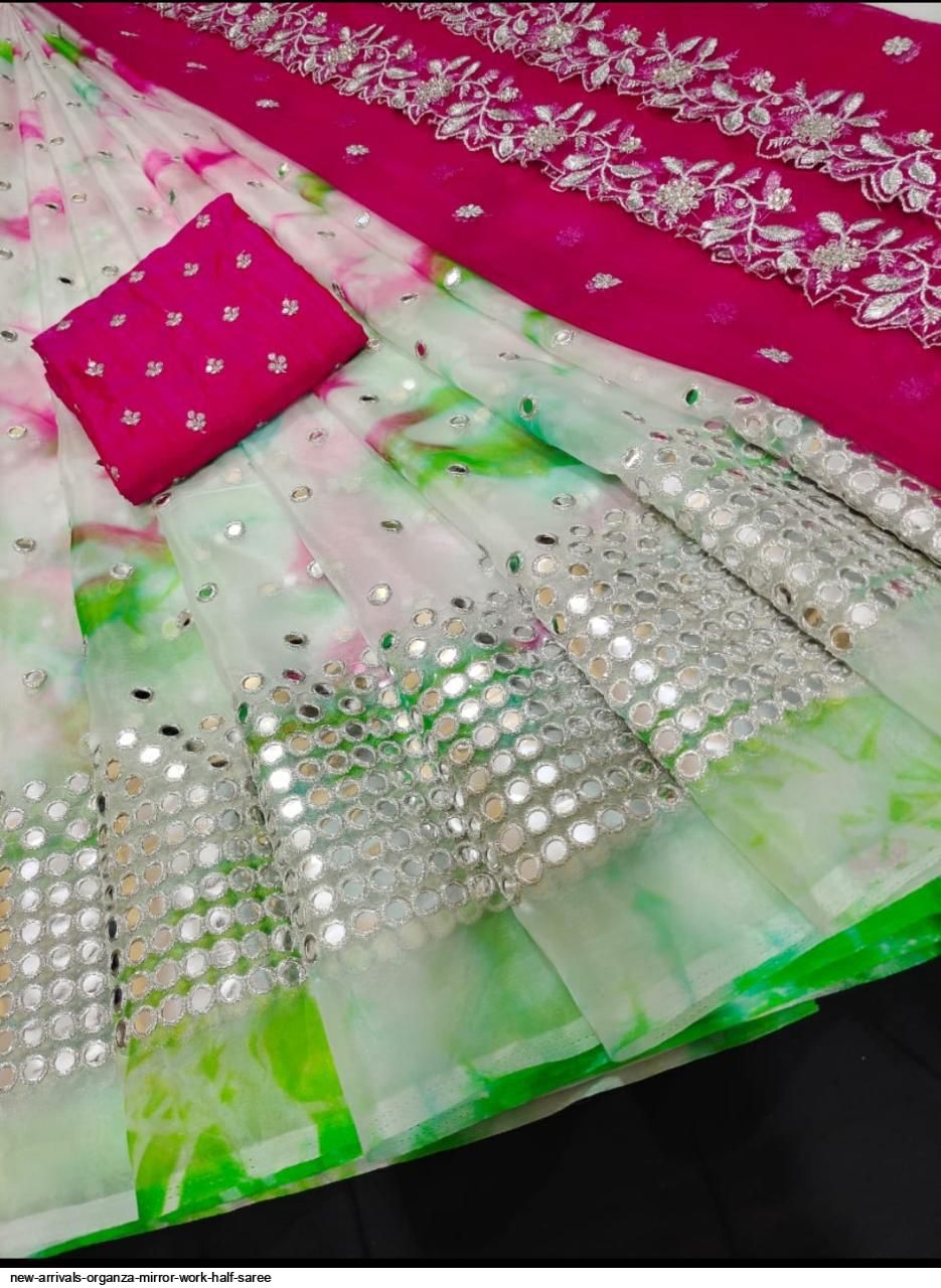 New arrivals organza mirror work Half Saree