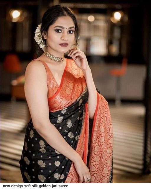 New Design soft silk golden jari saree