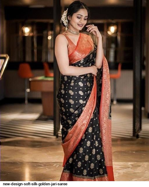 New Design soft silk golden jari saree