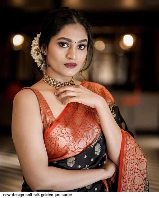 New Design soft silk golden jari saree