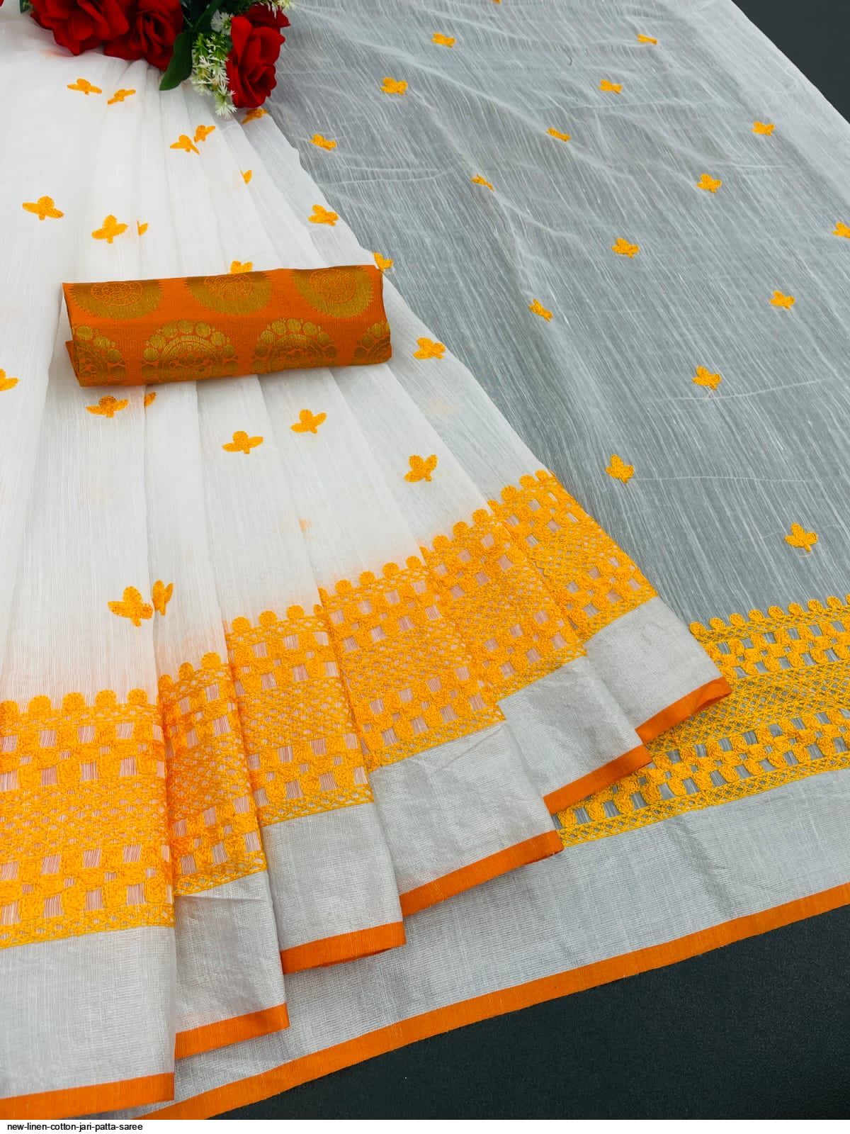 New Linen cotton Jari Patta saree