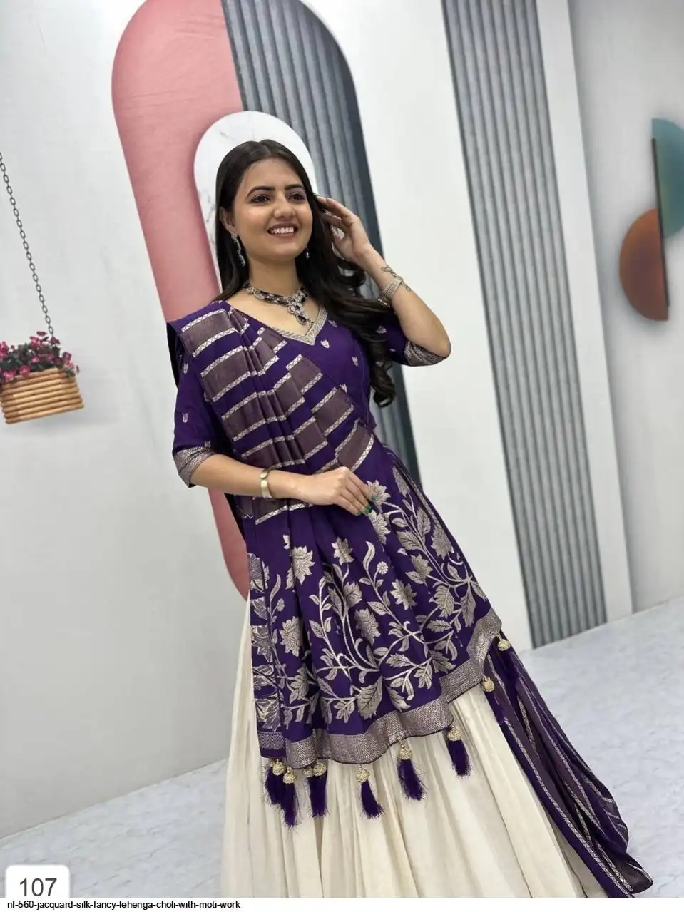 NF-560 Jacquard Silk Fancy Lehenga Choli with Moti Work