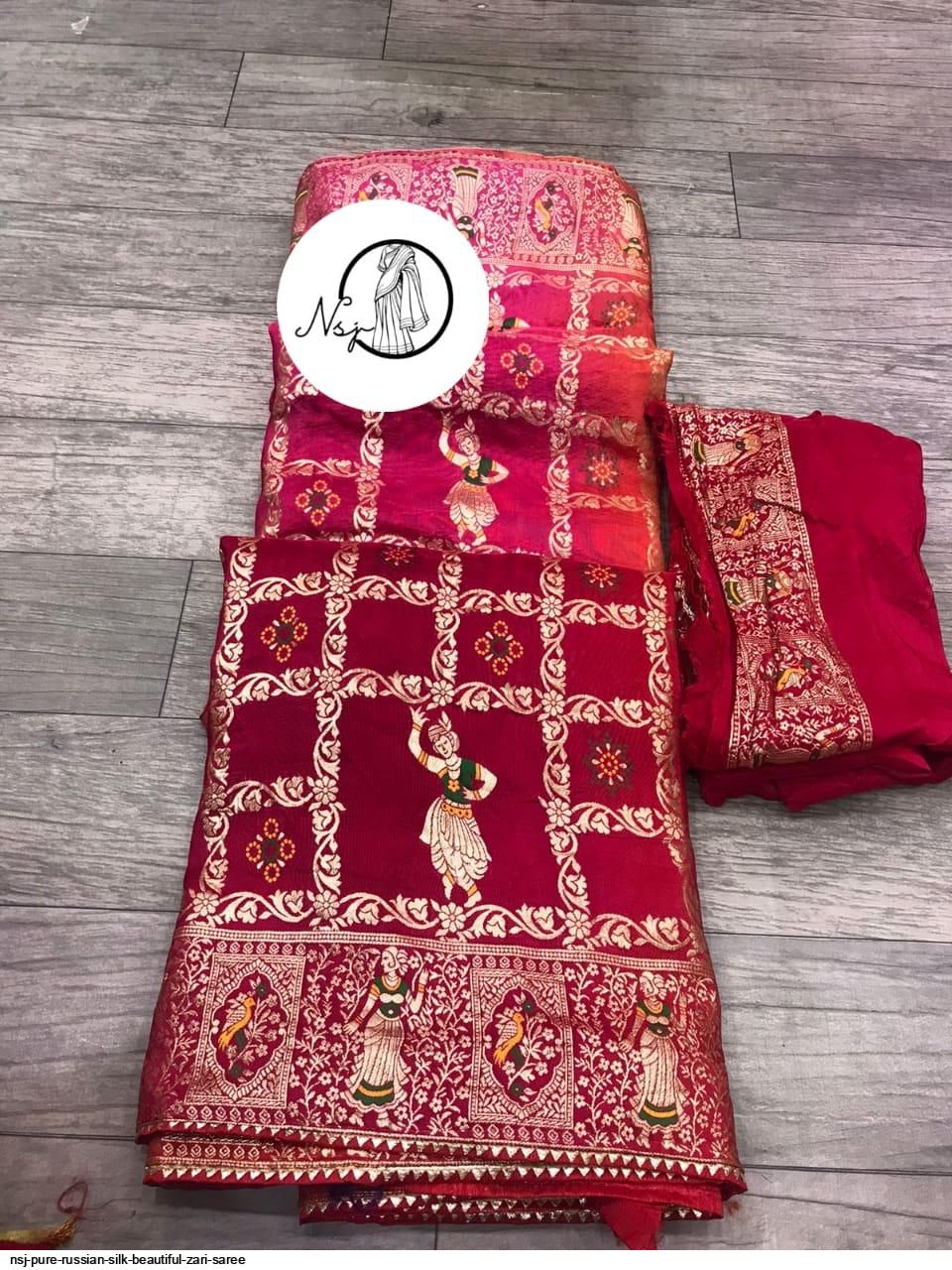 Nsj Pure Russian Silk Beautiful Zari Saree