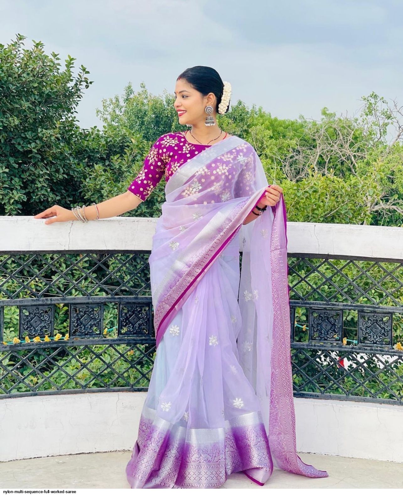 Nylon Multi Sequence Full Worked Saree