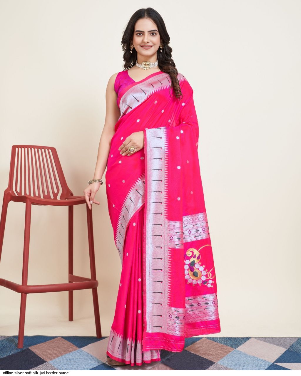 OFFLINE SILVER soft silk jari border saree