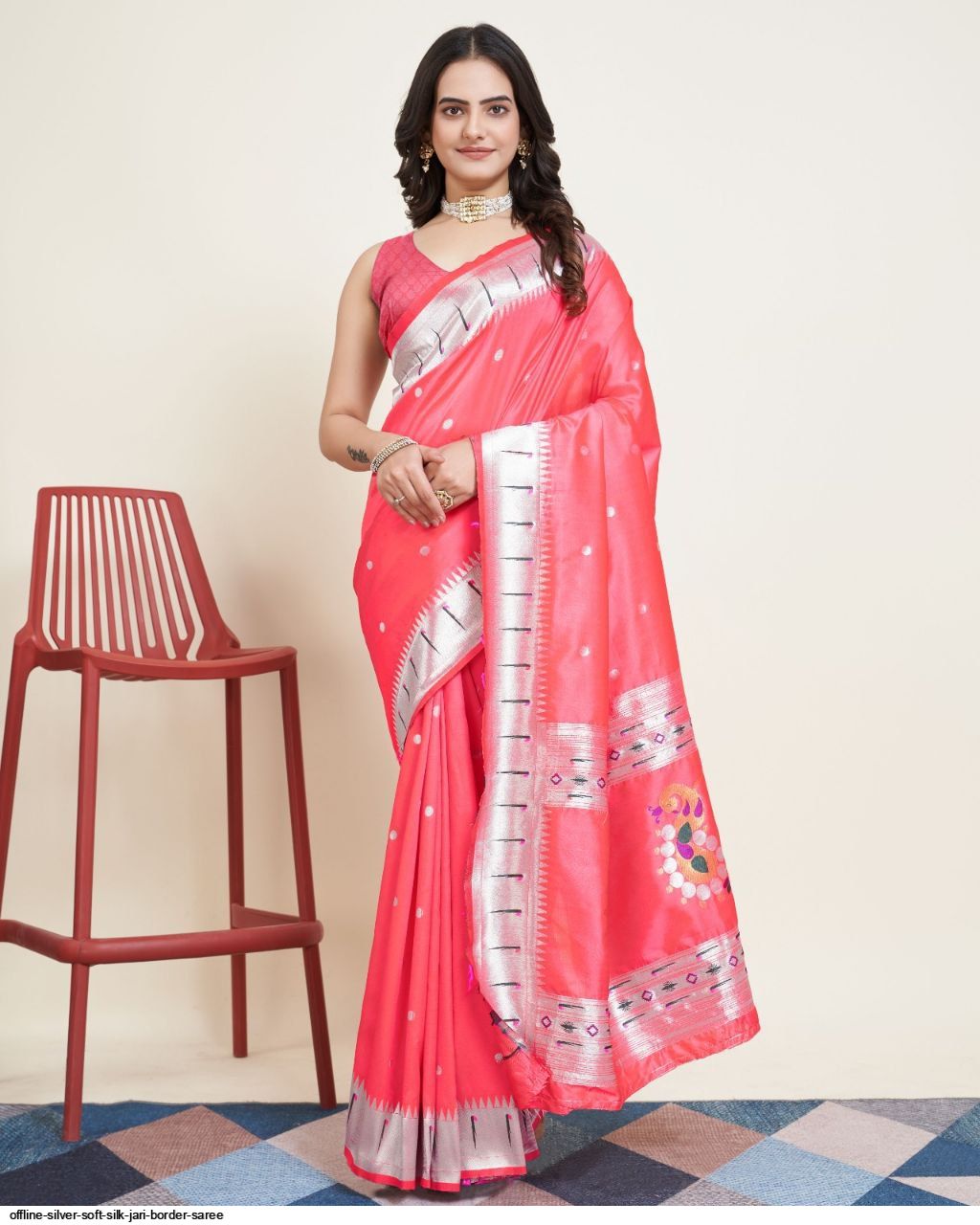 OFFLINE SILVER soft silk jari border saree