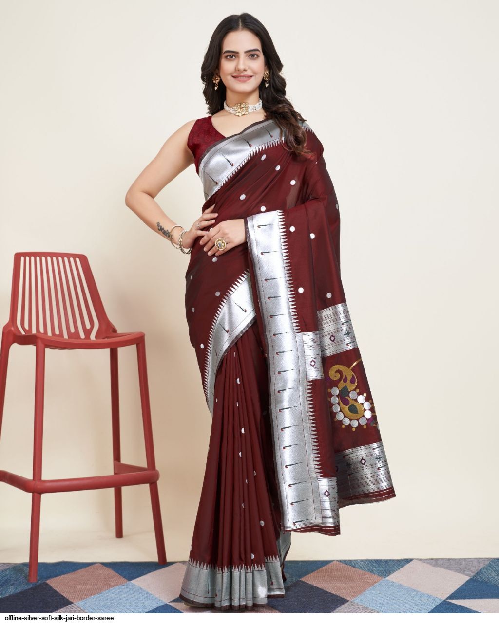 OFFLINE SILVER soft silk jari border saree
