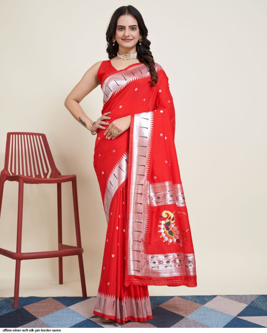 OFFLINE SILVER soft silk jari border saree