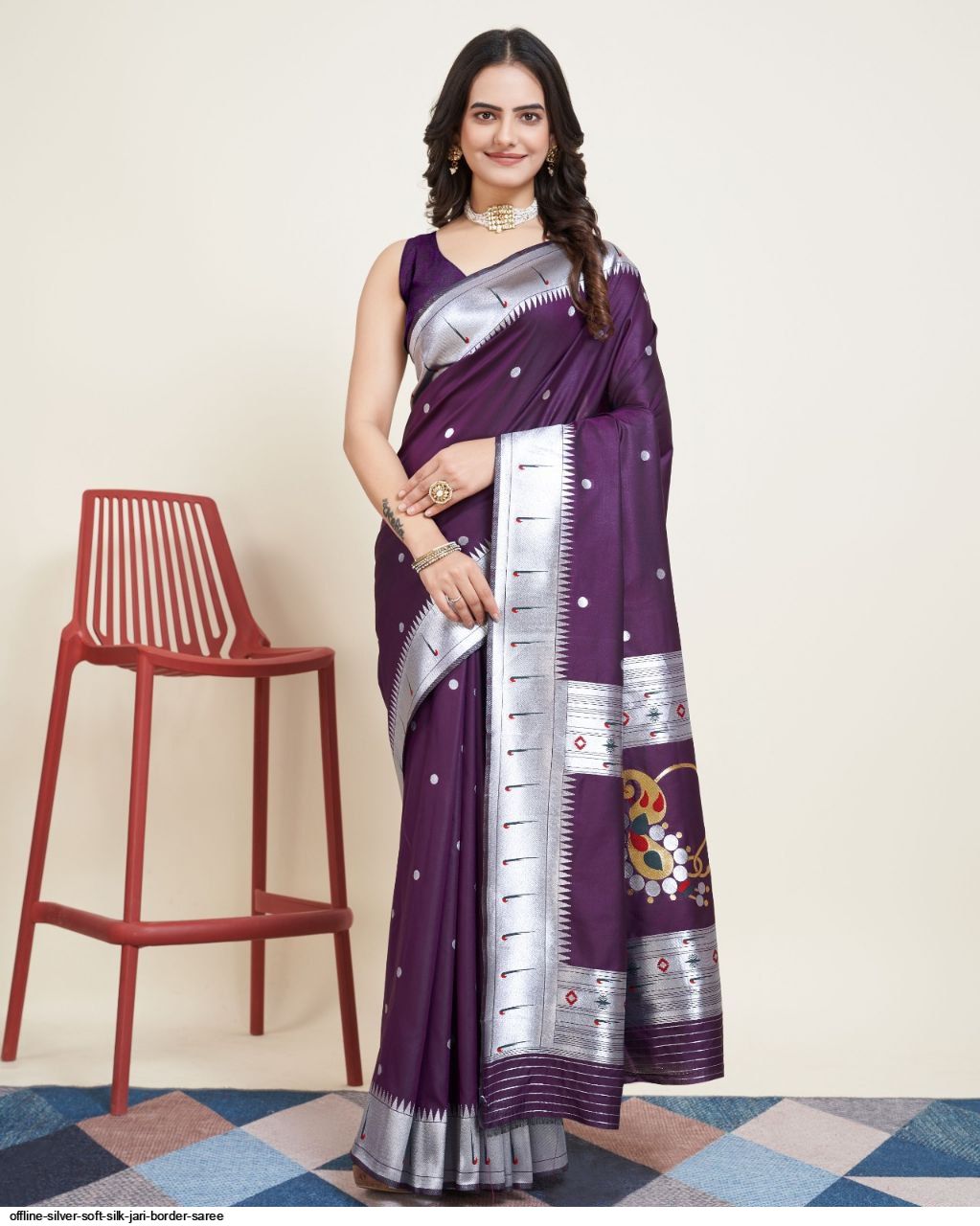 OFFLINE SILVER soft silk jari border saree