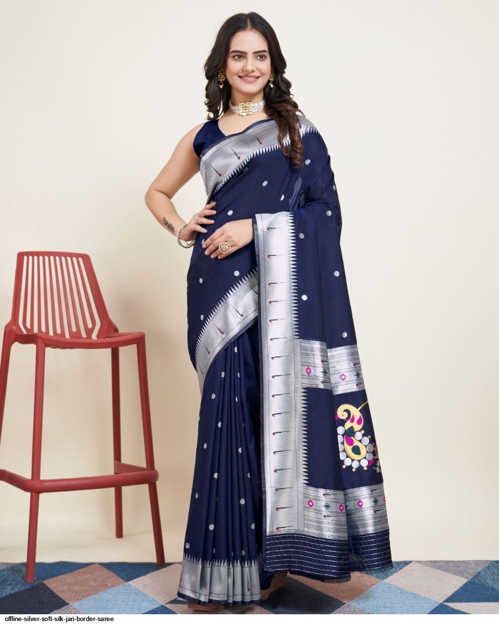 OFFLINE SILVER soft silk jari border saree