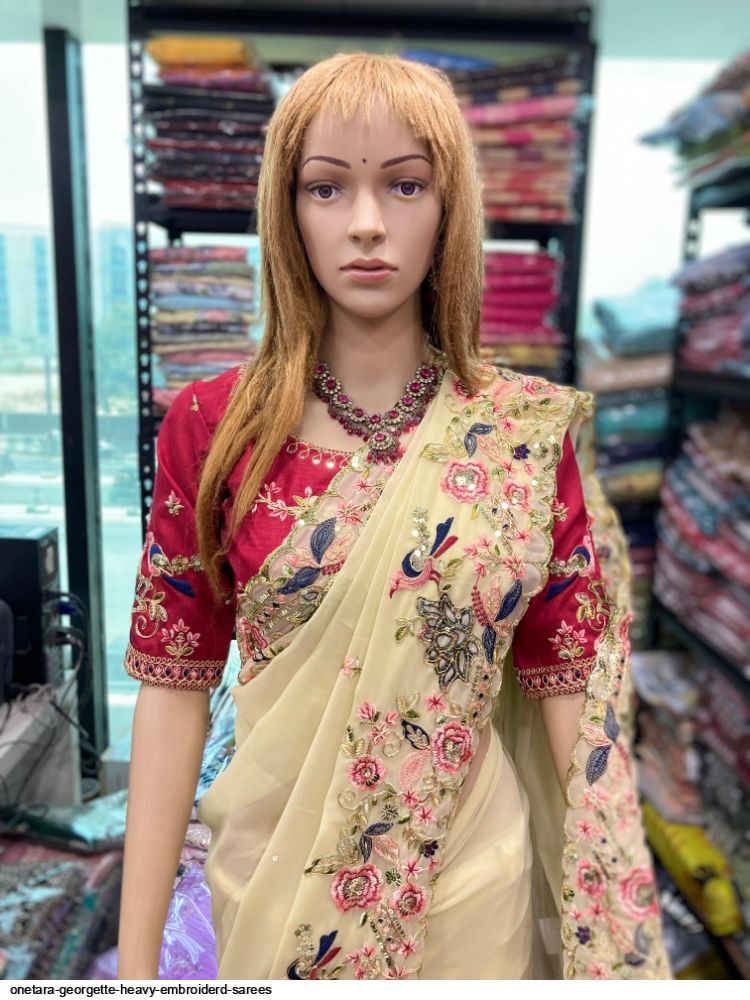Onetara GEORGETTE HEAVY EMBROIDERD Sarees