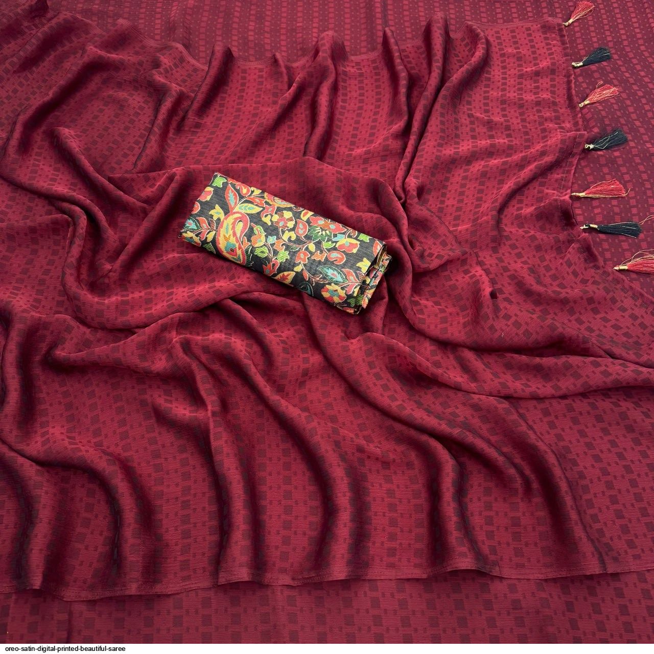 OREO satin digital printed beautiful saree