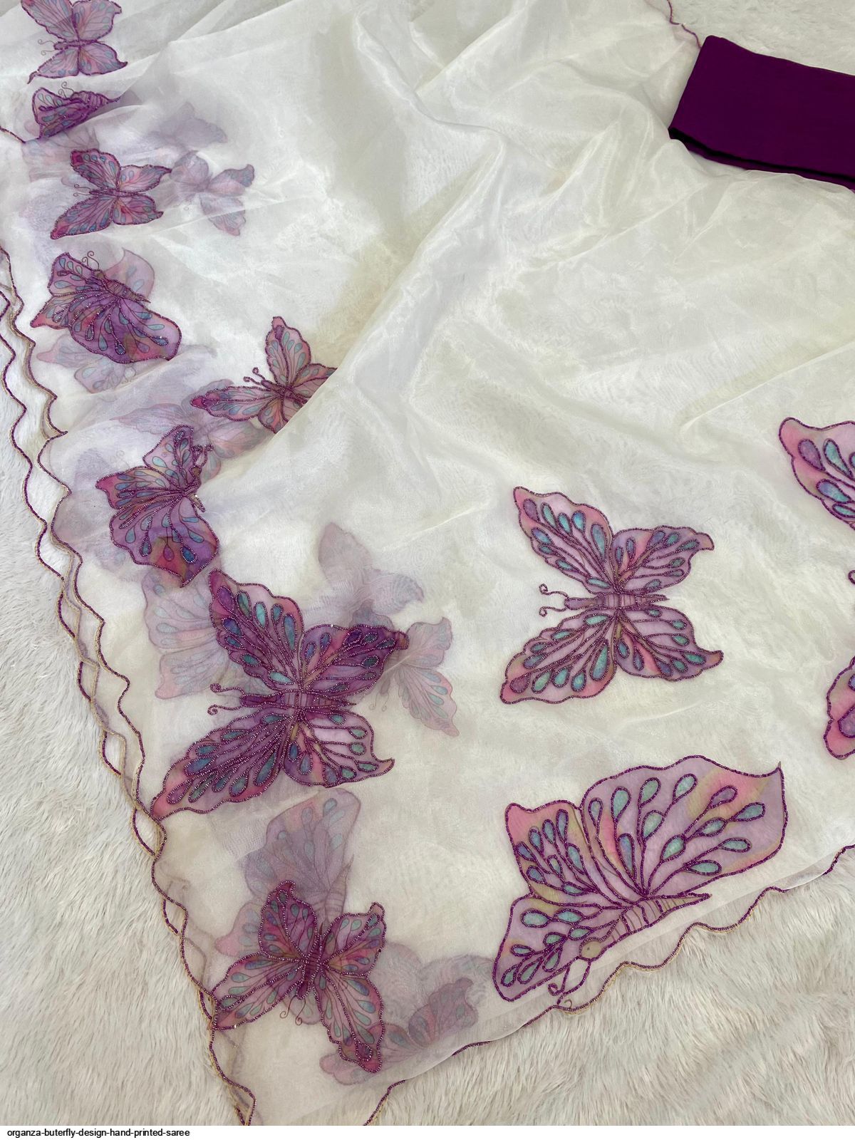 ORGANZA BUTERFLY DESIGN HAND PRINTED SAREE