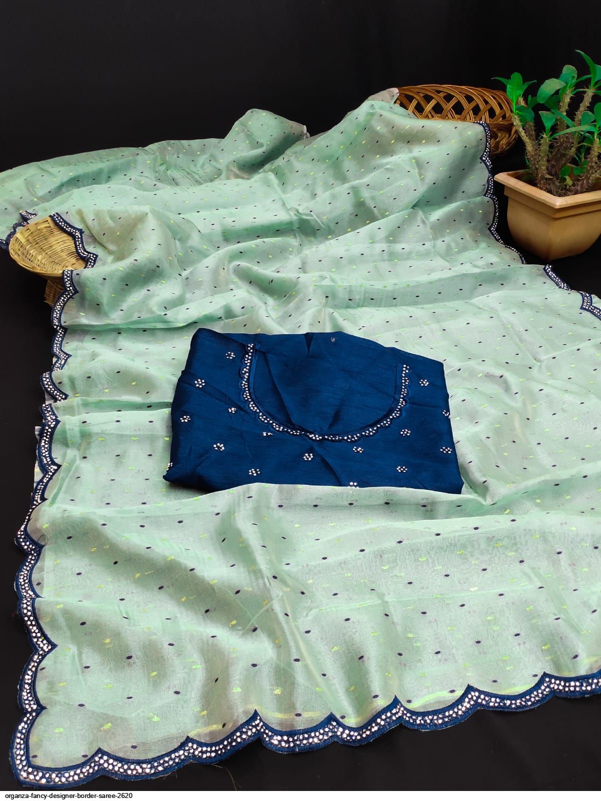 Organza Fancy Designer Border saree 2620