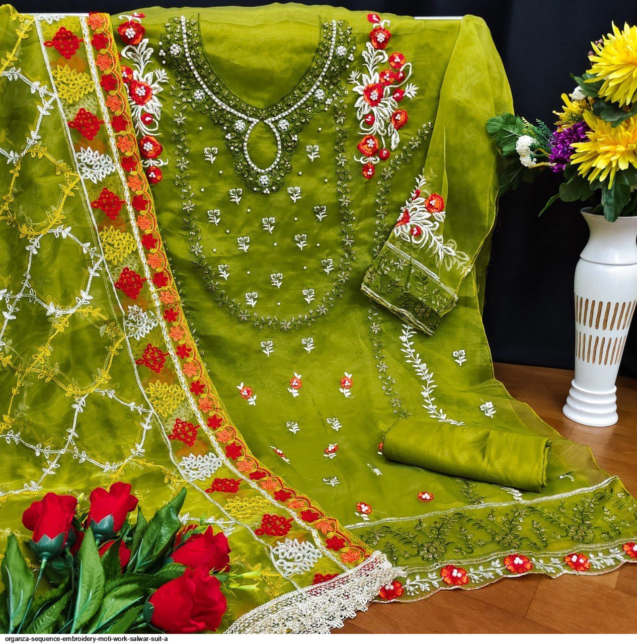 Organza Sequence Embroidery moti work salwar suit