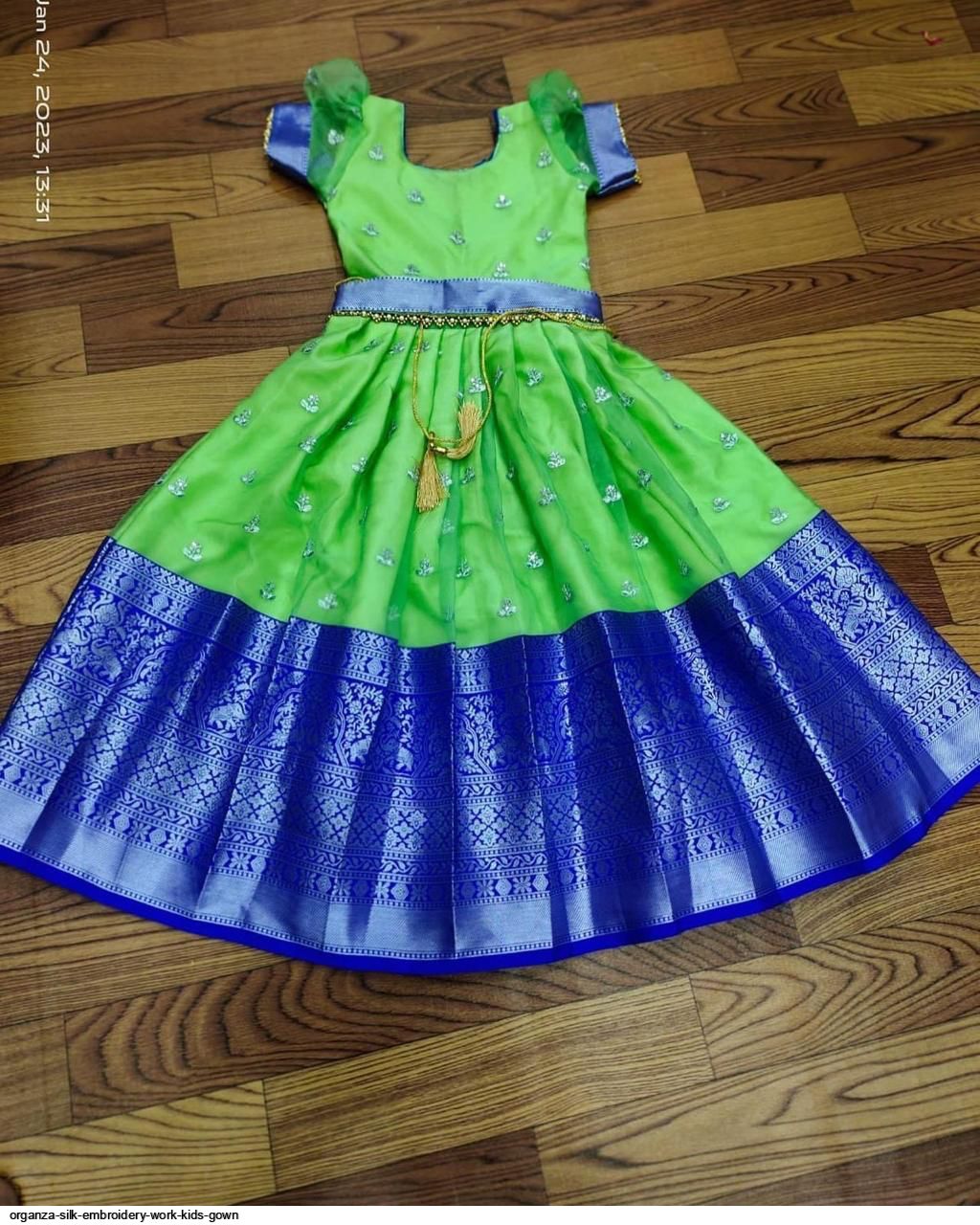 organza silk embroidery work kids gown