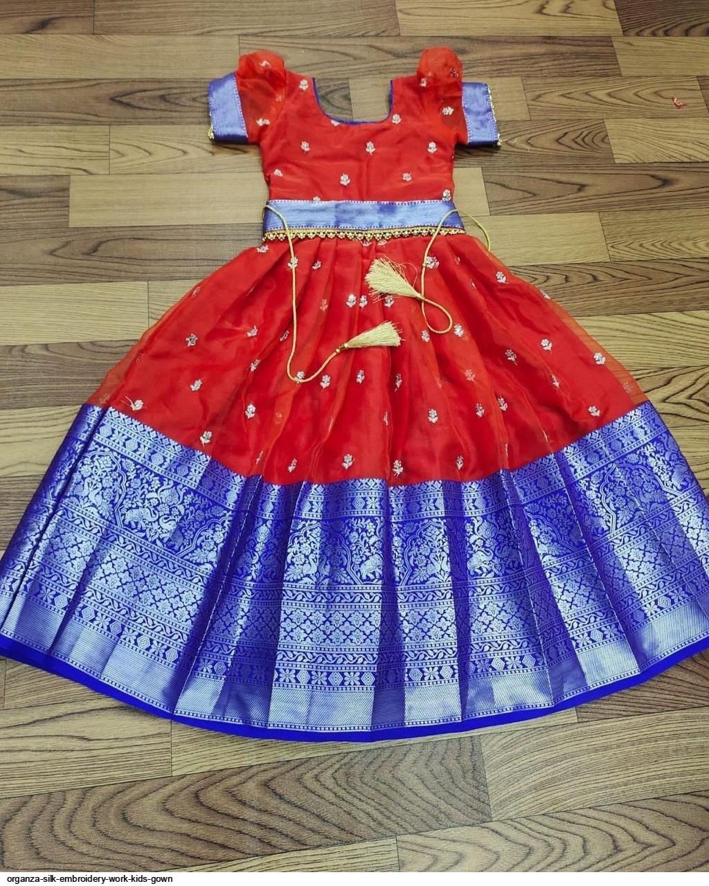 organza silk embroidery work kids gown