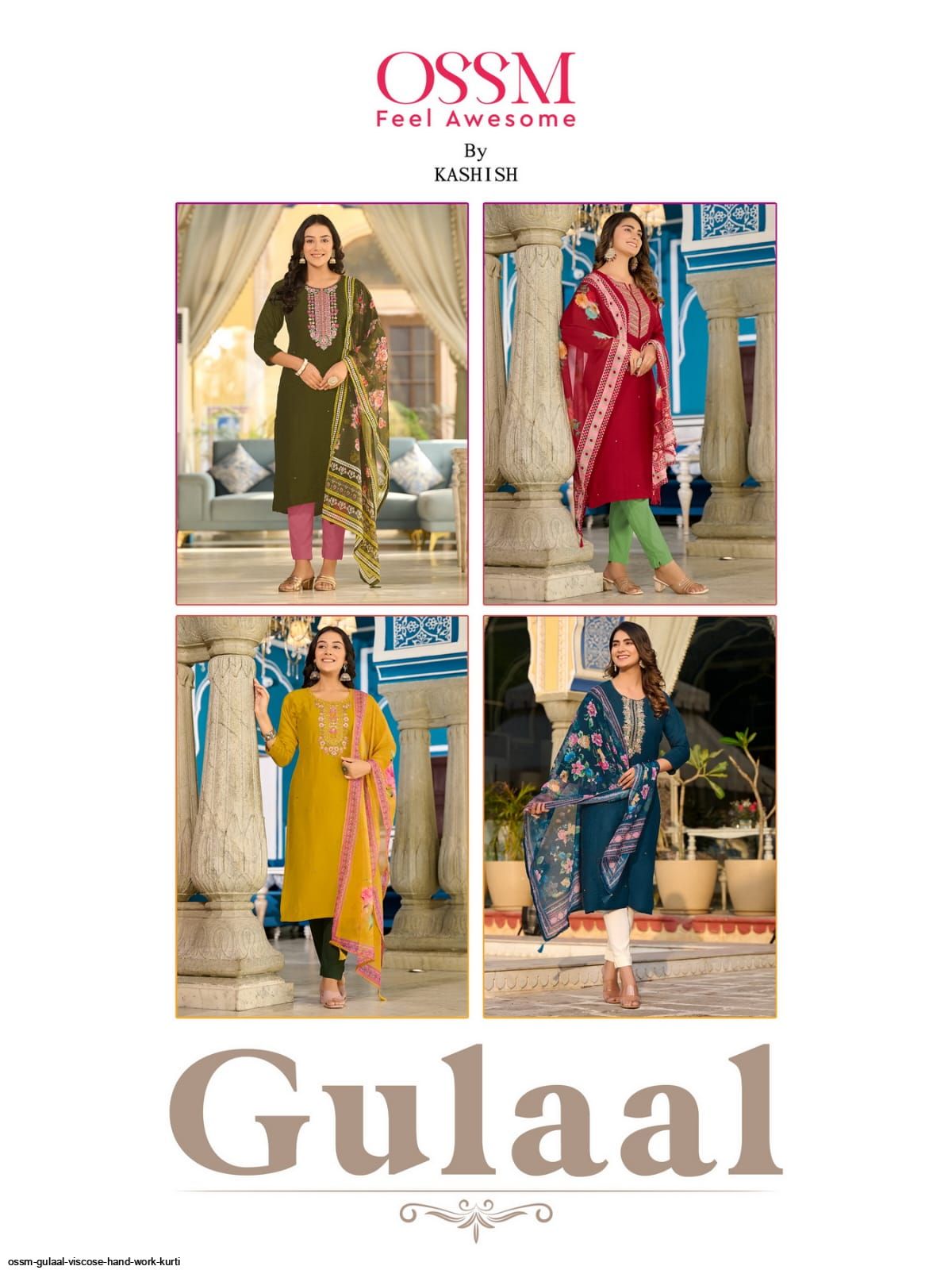 OSSM GULAAL VISCOSE HAND WORK KURTI