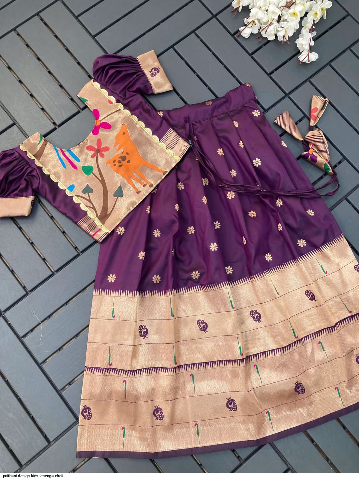 Paithani design kids lehenga choli