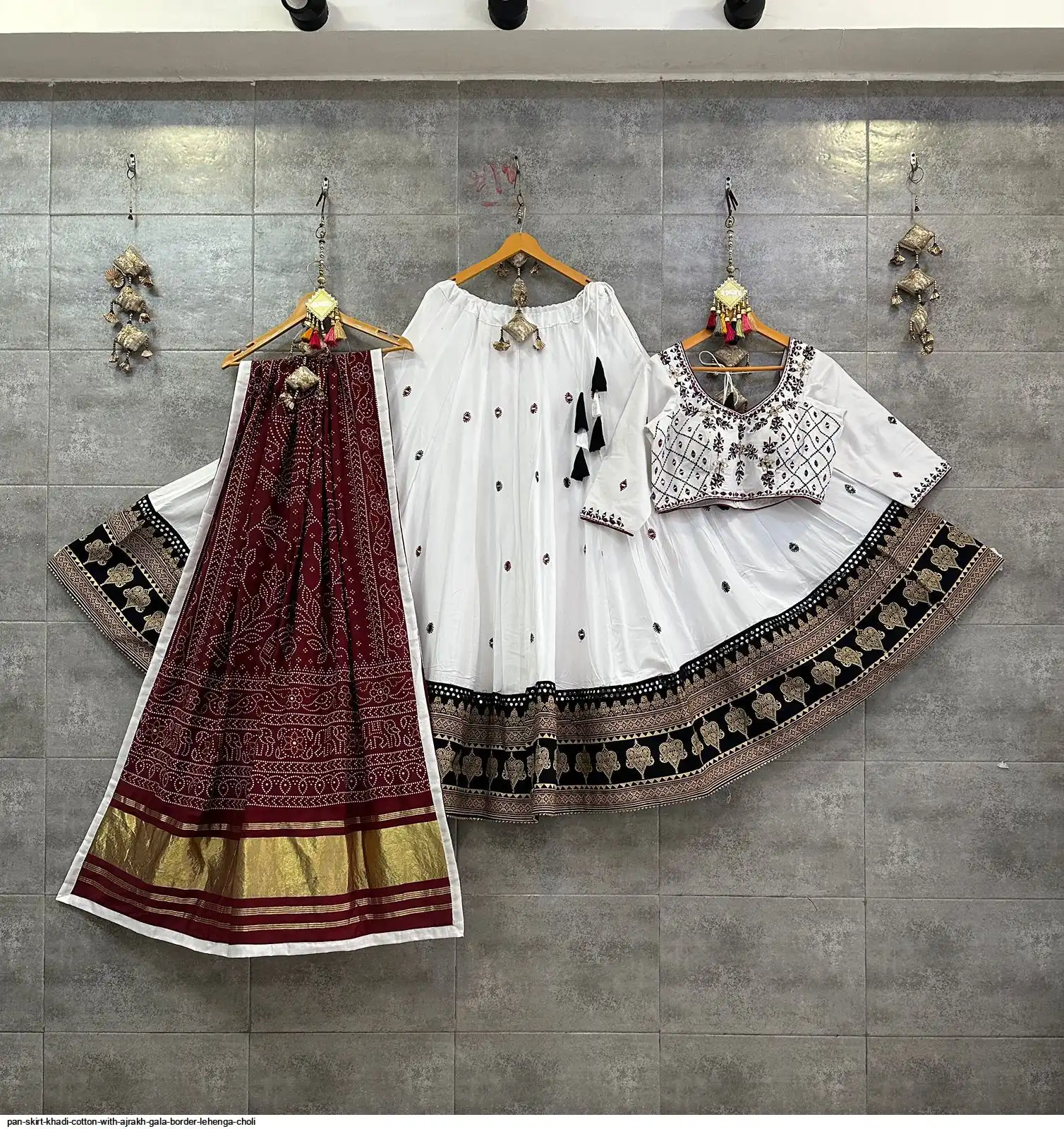 pan skirt khadi cotton with ajrakh gala border LEHENGA CHOLI