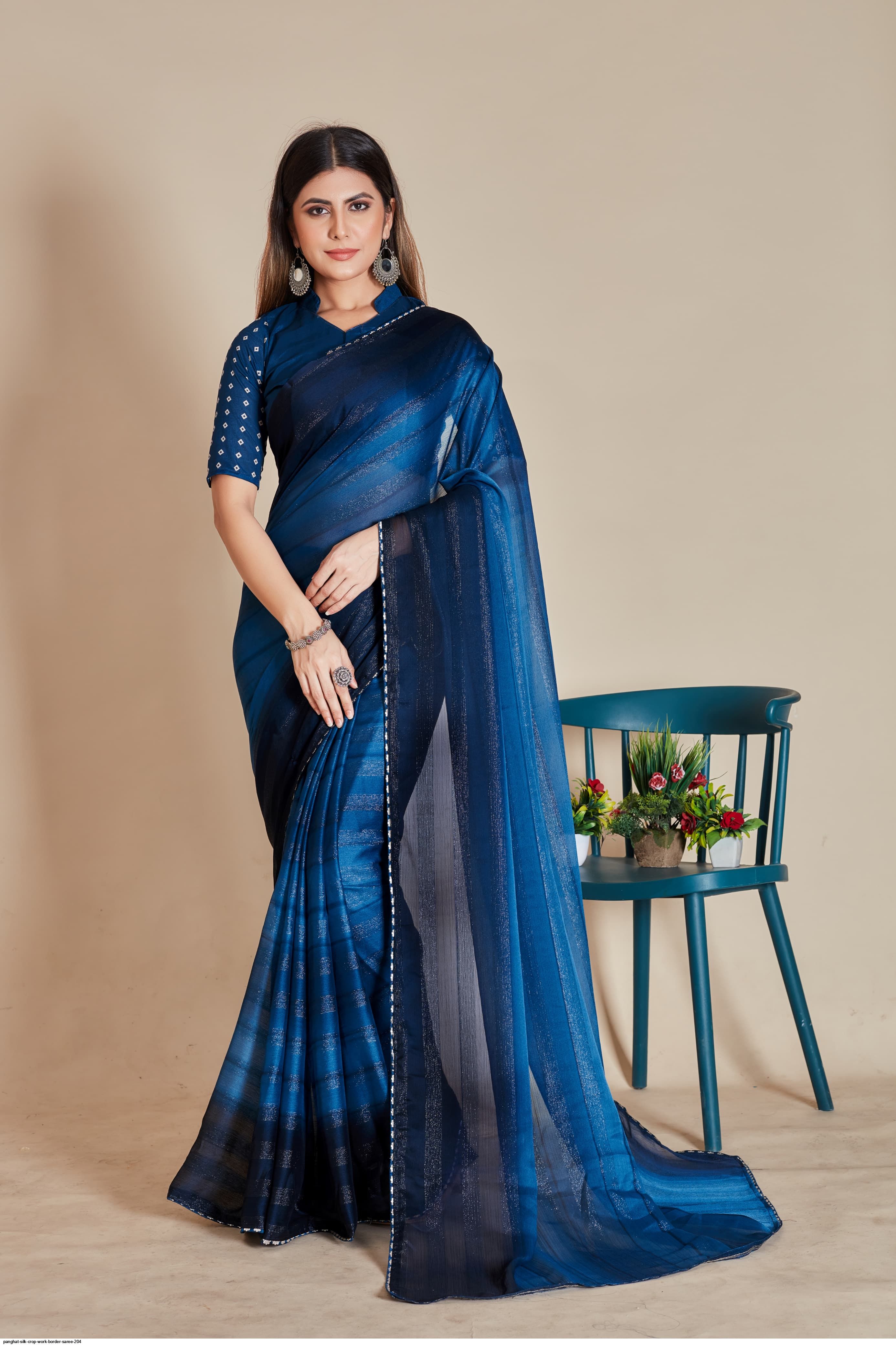 PANGHAT SILK CROP WORK BORDER SAREE 204