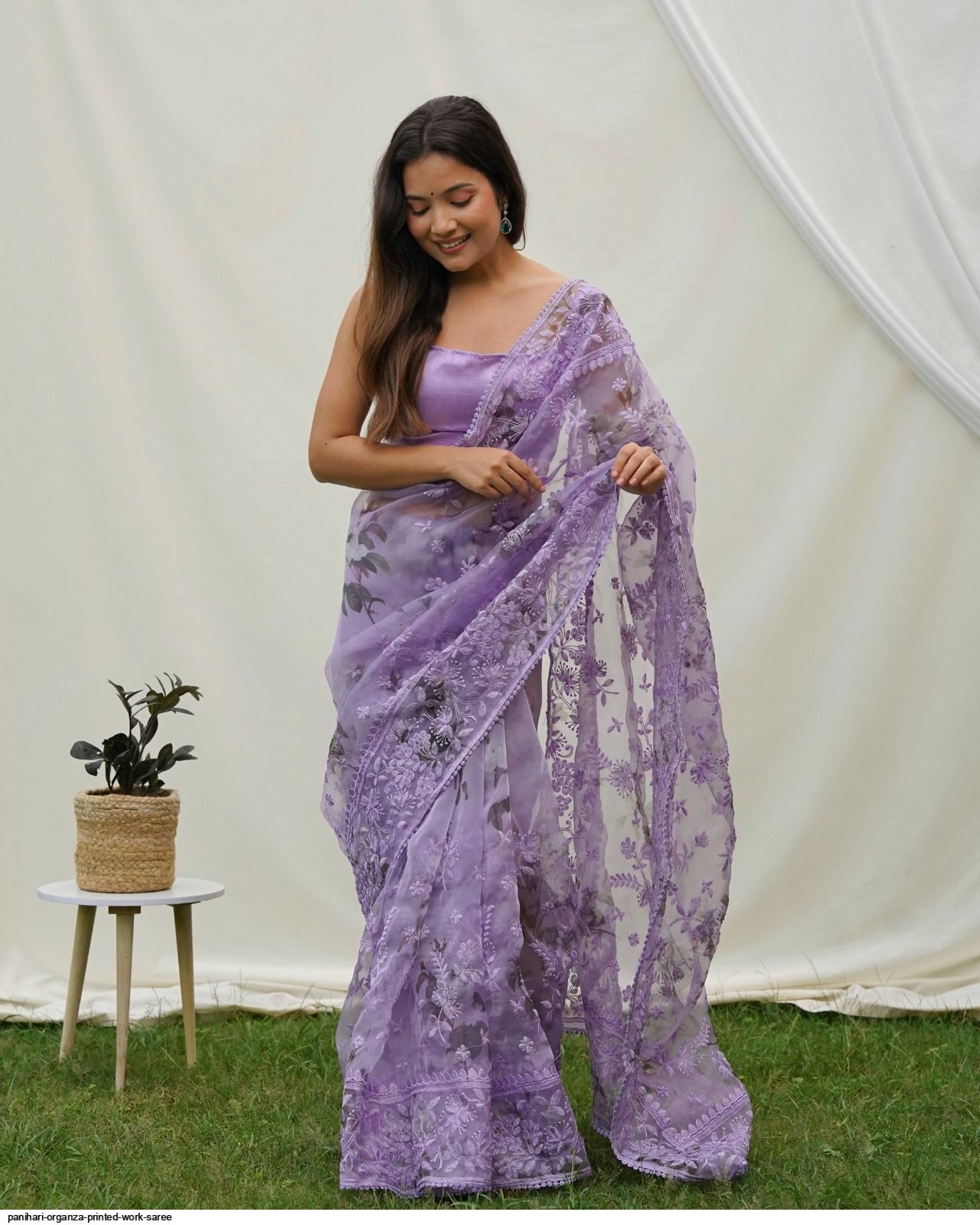 PANIHARI Organza Printed Work saree