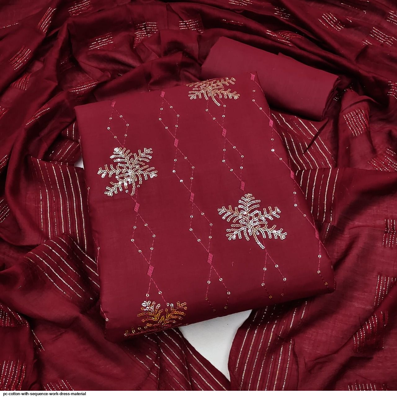 Pc Cotton with sequence work dress material