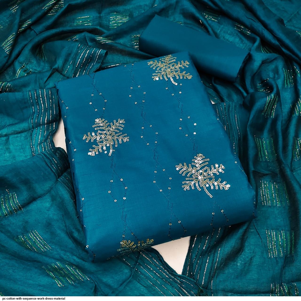 Pc Cotton with sequence work dress material